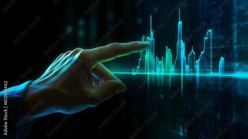 Businessman hand pointing finger to growth success finance business ...