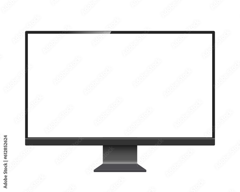 Black computer monitor mockup. Pc template with blank screen. Desktop ...