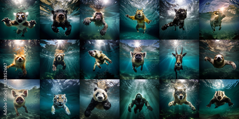 collection of wild animals swimming underwater. Stock Photo | Adobe Stock