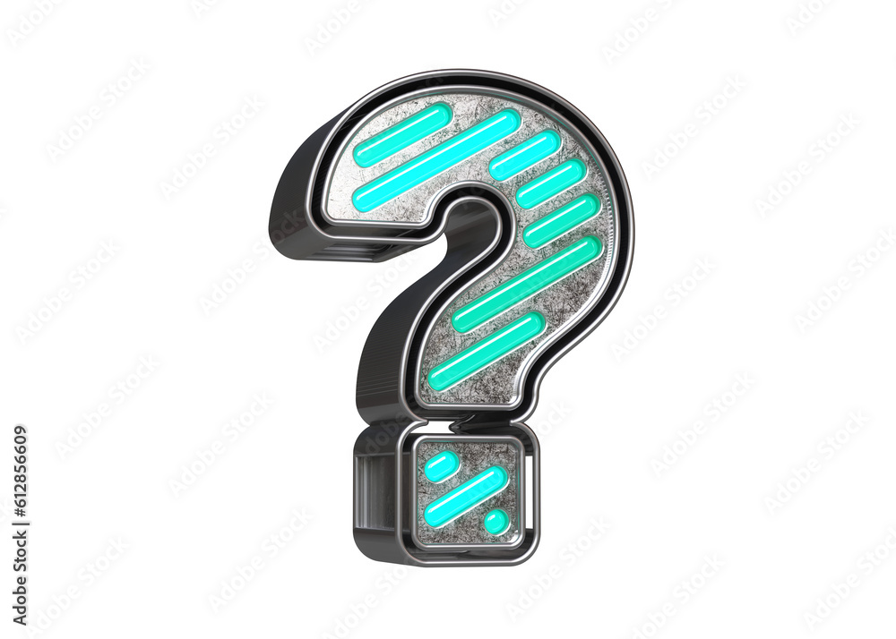 Silver and teal neon font question mark. Nice typeface for creating ...