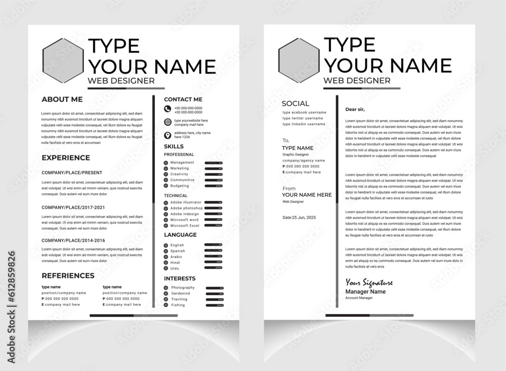 Professional CV or resume template design with letter cover design ...