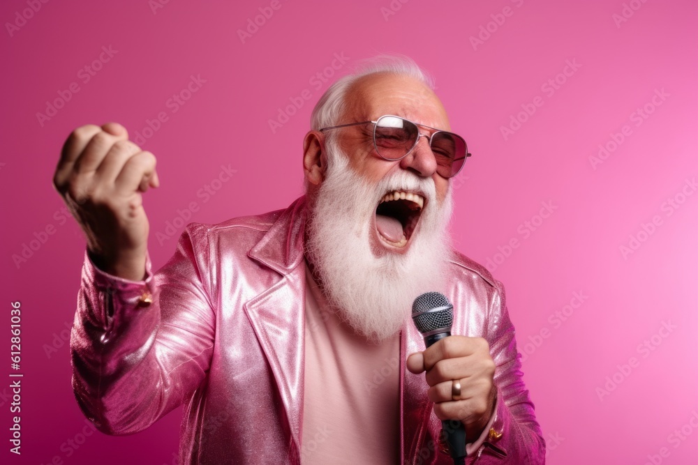 Close-up portrait photography of a glad old man dancing and singing ...