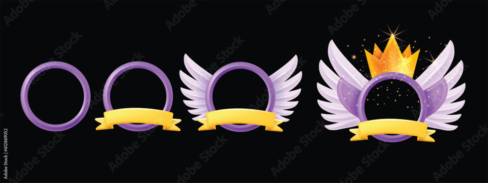 Vetor de 3D achievement avatar frame set, vector game UI award border ...
