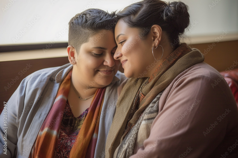 Multicultural generative ai lesbian couple practicing mindfulness ...