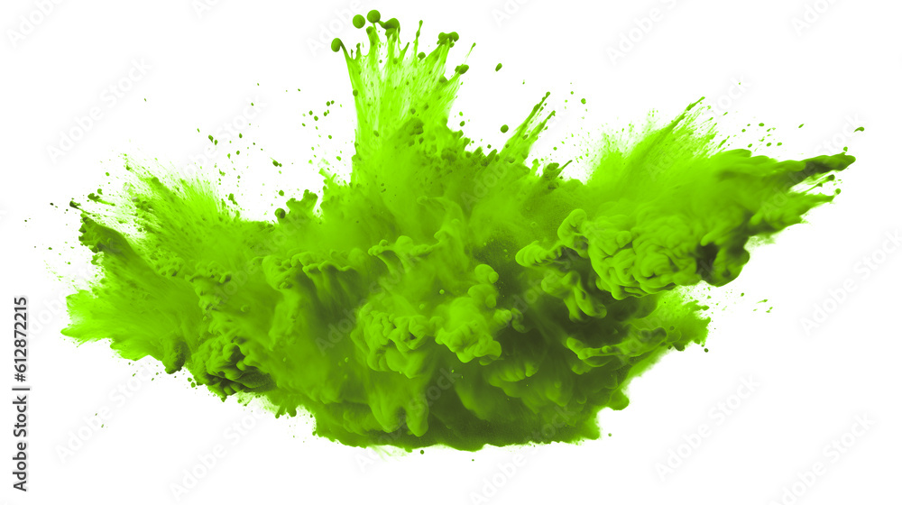 Green smoke paint explosion, color fume powder splash, motion of liquid ...