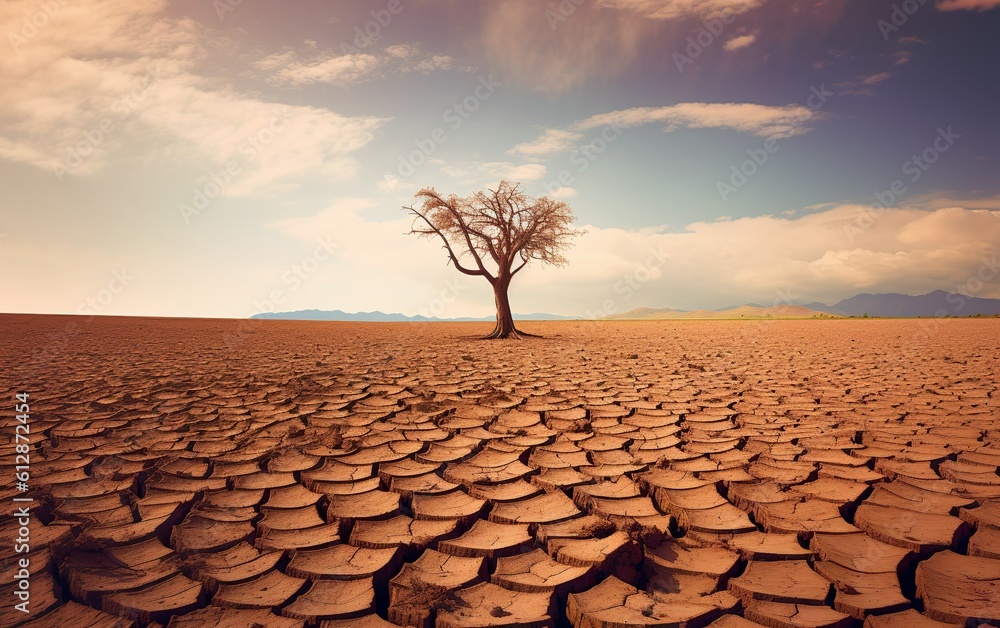 Desert and climate change with drought and barren tree created with ...