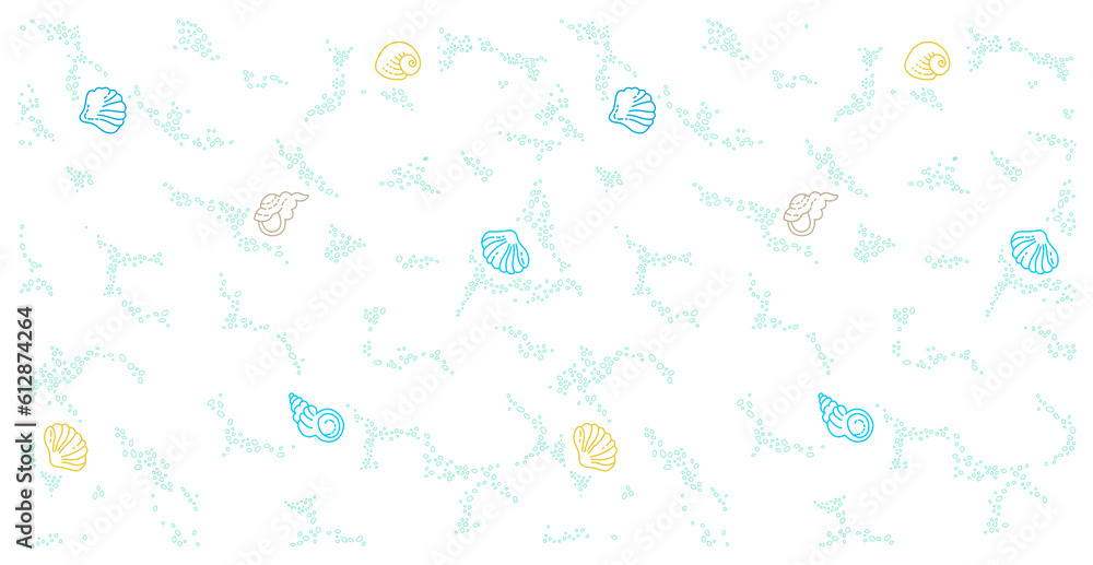 Square illustration, sea pattern of line art tropical sea elements ...