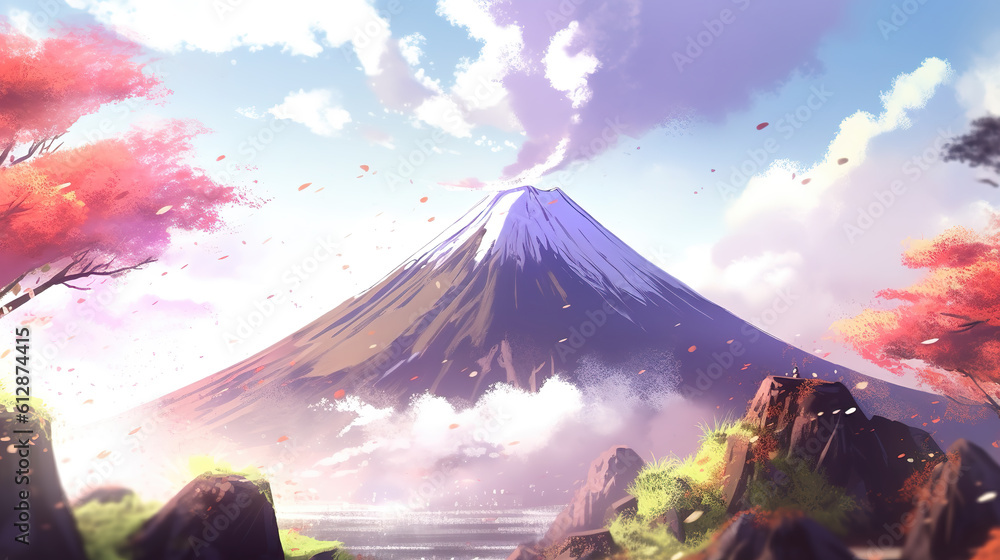 an anime illustration of the mountain fuji, back in time wallpaper, ai ...