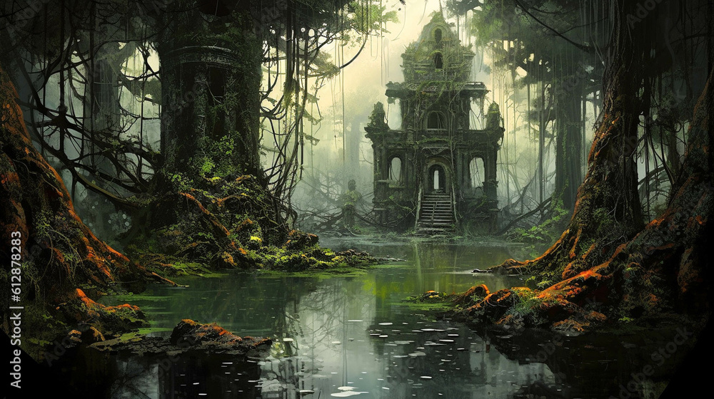 Exploring the Hidden Swamp Ruins. A Forgotten World. Fantastical Swamp ...