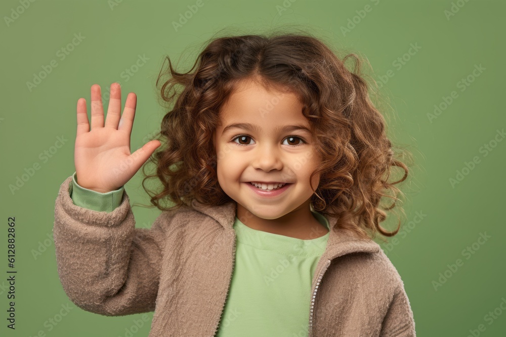 Headshot portrait photography of a tender kid female waving with the ...