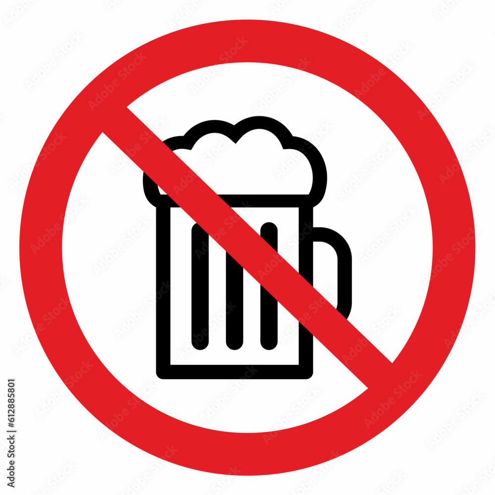 Prohibition of drinking beer, alcohol in a public place, vector red ...