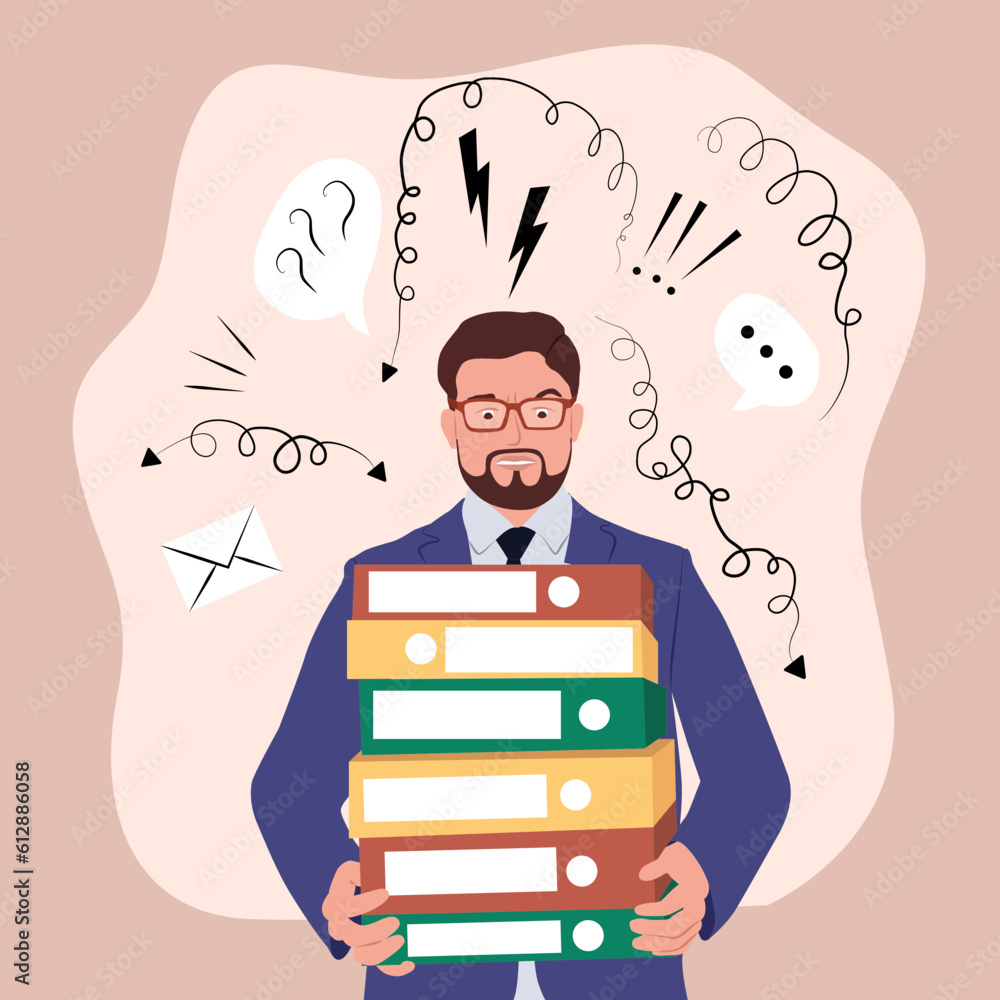 Businessman in stress. Vector illustration of cartoon young adult ...