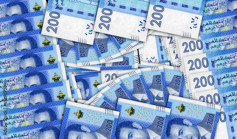 Morocco Dirham MAD banknotes in a fan mosaic pattern 3d illustration ...