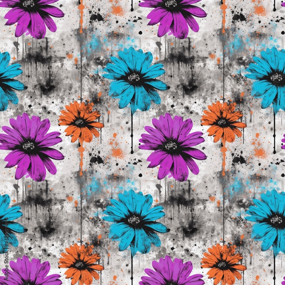 Seamless design.Features Packed floral pattern includes grainy textures ...