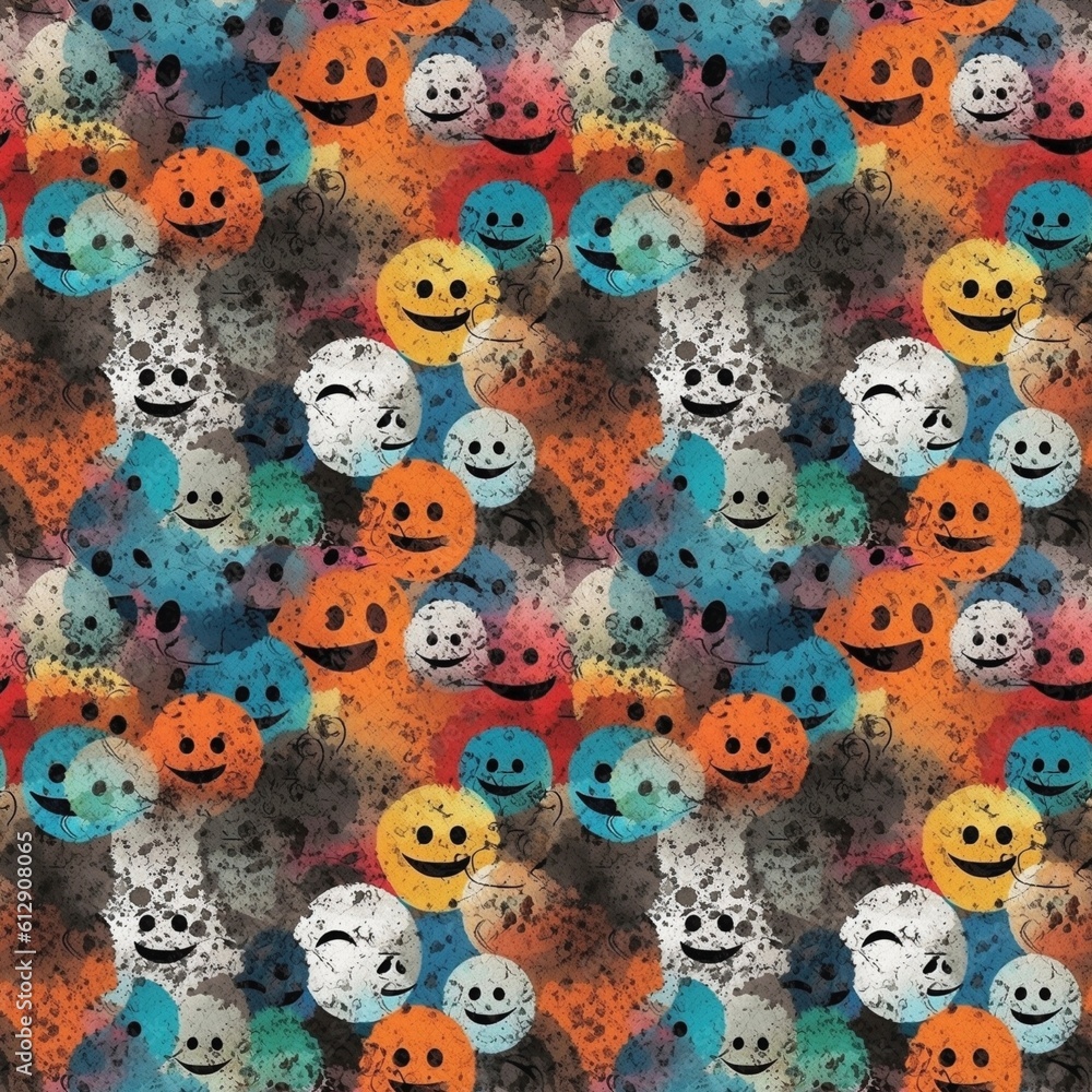 Seamless design. The template is a mix of happy faces. gritty textures ...