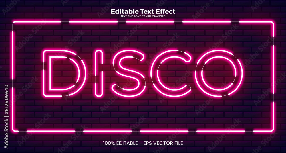 Disco editable text effect in modern Neon style Stock Vector | Adobe Stock