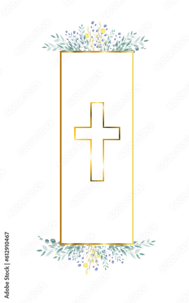 Watercolour hand drawn Floral Cross Clipart, golden frames illustration ...