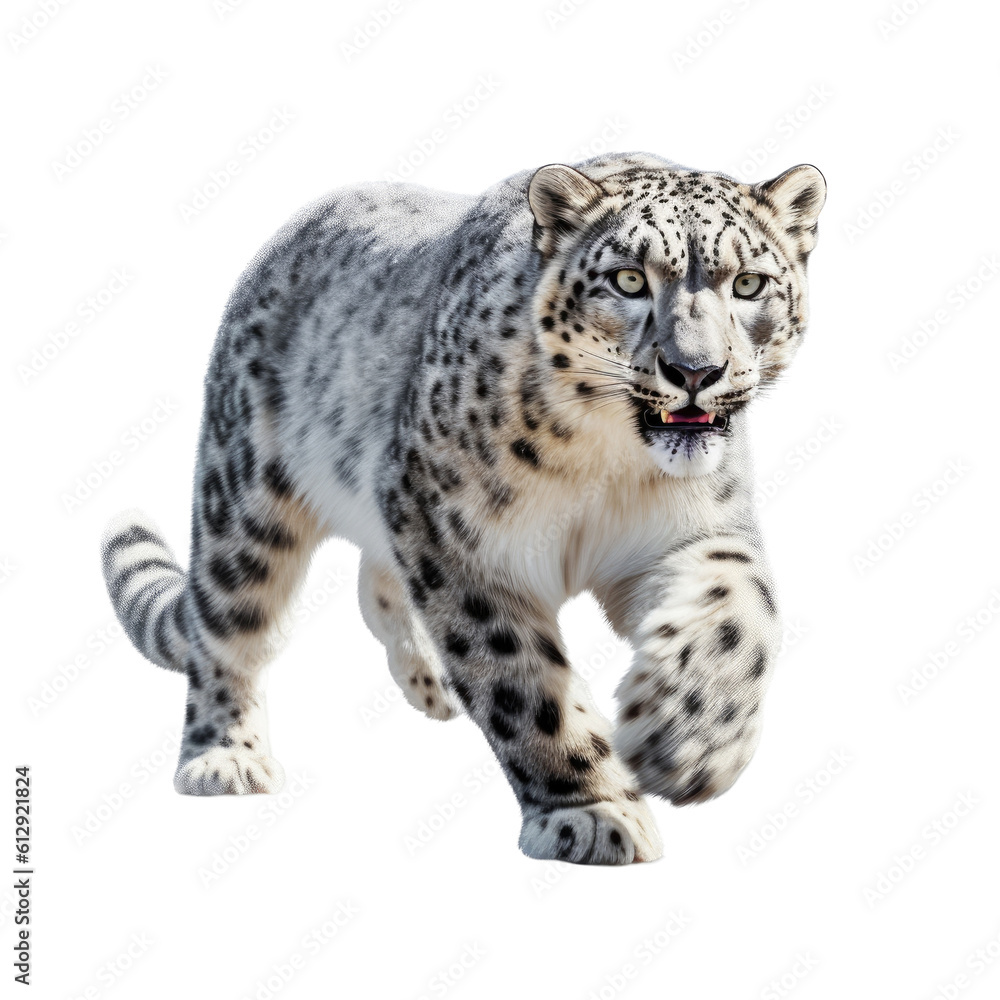 a Snow Leopard running and leaping in various positions, full body, big ...
