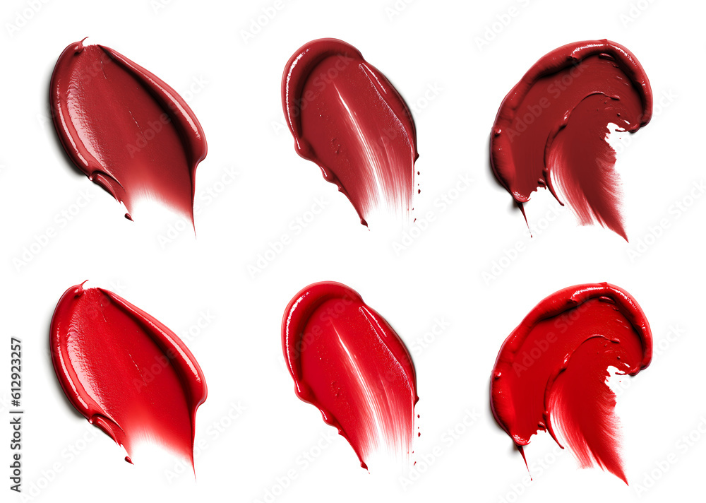 Creative advert. Assorted Lipstick smear smudge swatch isolated on ...