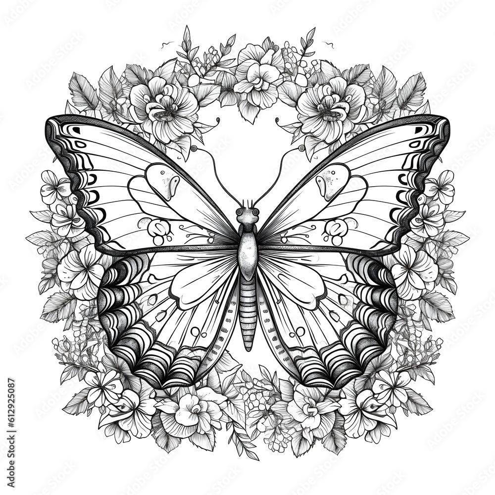 beautiful mariposas, coloring page for adults, photo-realistic, clean ...