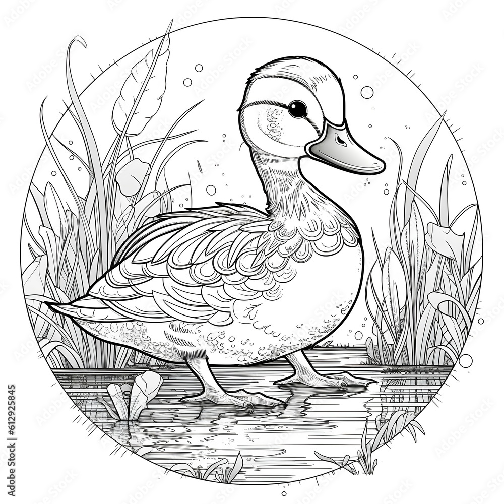 a highly detailed illustration of a cute duck in a cartoon style ...