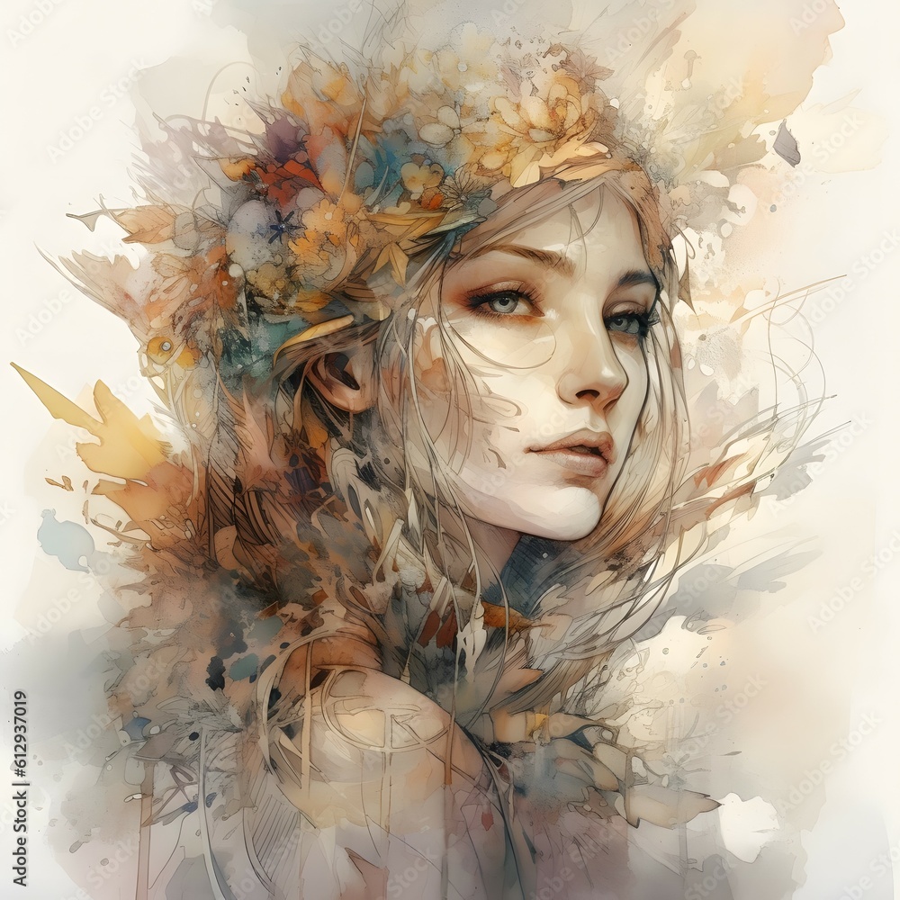 line art watercolor wash, ethereal background, abstract beauty ...