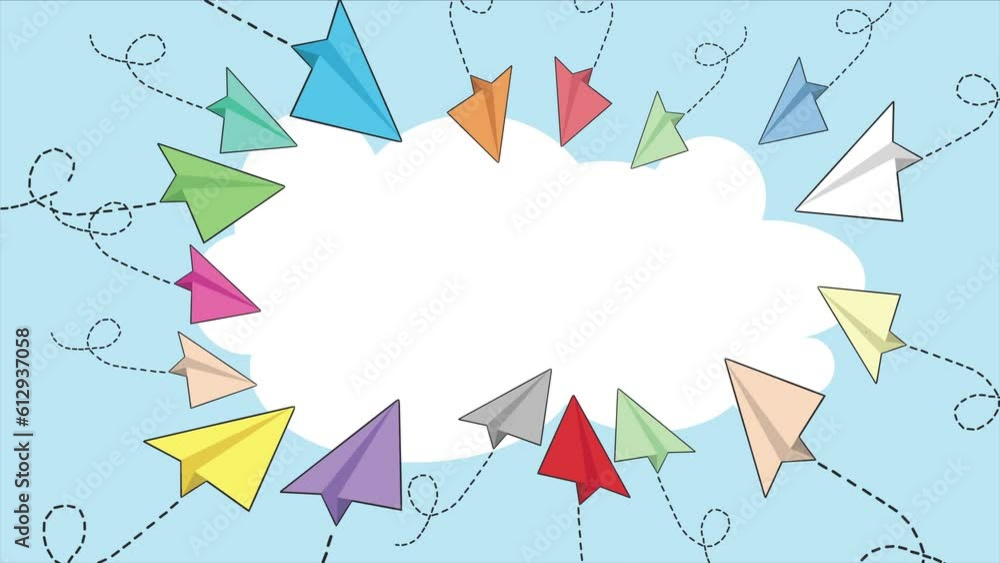 4k Animated colorful paper planes card or banner template Empty cloud ...