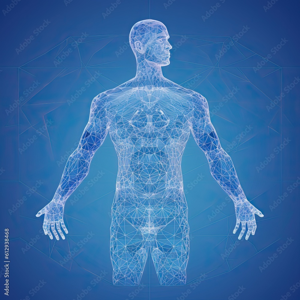 Human body low wireframe polygonal isolated on dark blue background ...