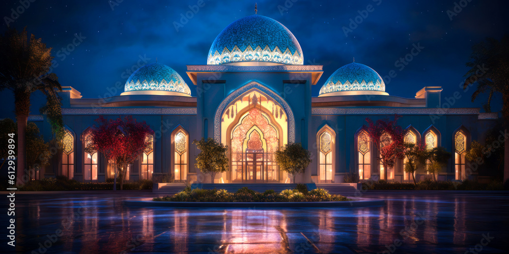 Islamic architecture exterior, night, mosque. Generative AI Stock ...