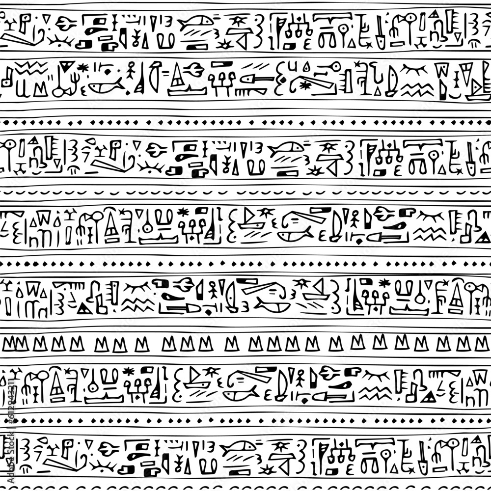 Egyptian lettering hand drawn mystery hieroglyphs childish seamless ...
