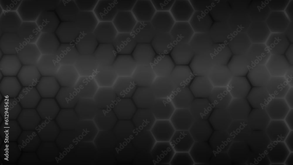 Gray hexagonal background in carbon optic pulsating with dark gradient background as zooming ...
