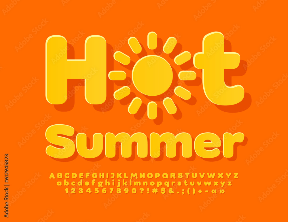 Vector seasonal banner Hot Summer with decorative Sun. Yellow modern ...