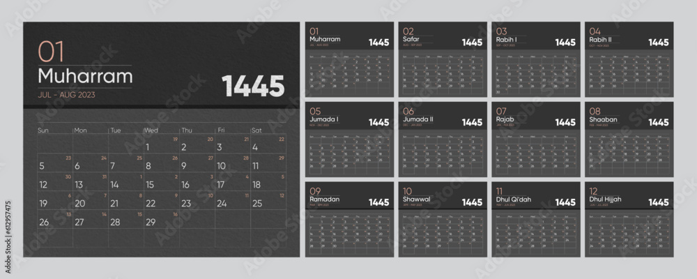 Hijri Calendar or Islamic Calendar 1445 - Gregorian Calendar 2023 ...