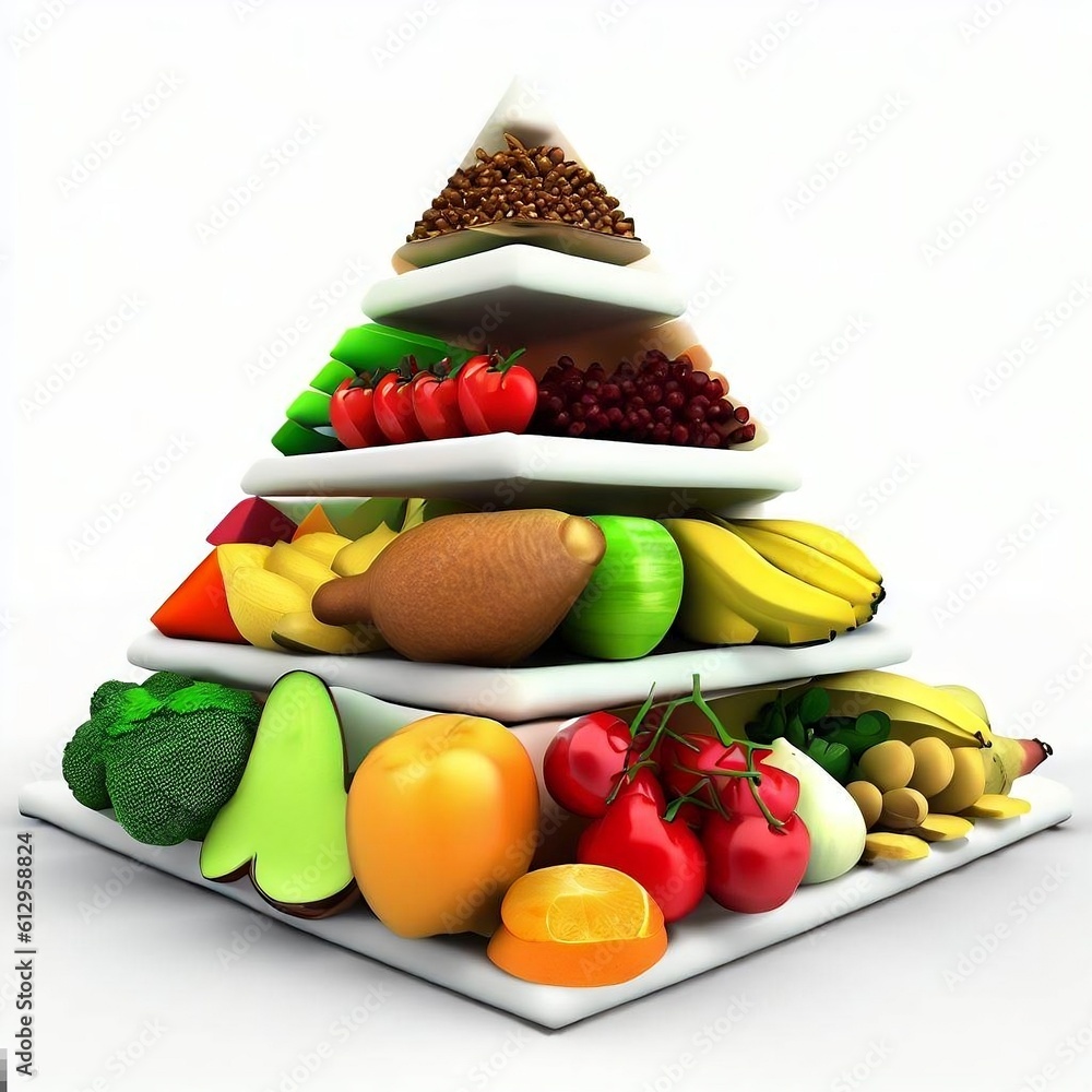 3D Healthy Eating & Balanced Diet Percentage Food Pyramid, Cereals ...