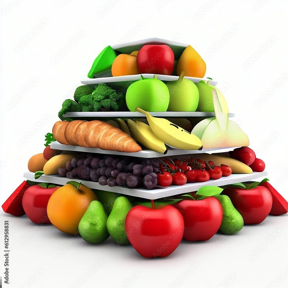 3D Healthy Eating & Balanced Diet Percentage Food Pyramid, Cereals ...