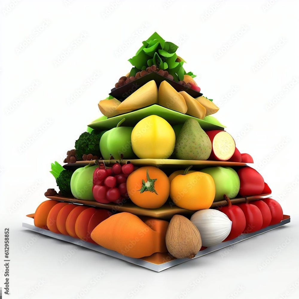 3D Healthy Eating & Balanced Diet Percentage Food Pyramid, Cereals ...