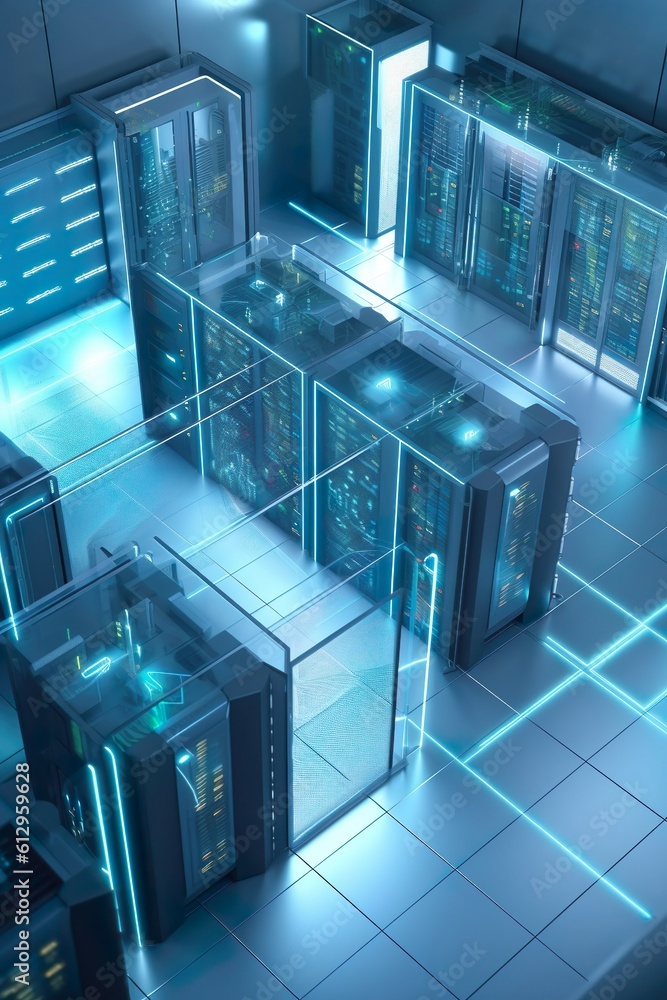 This image features a secure data center with biometric access control ...