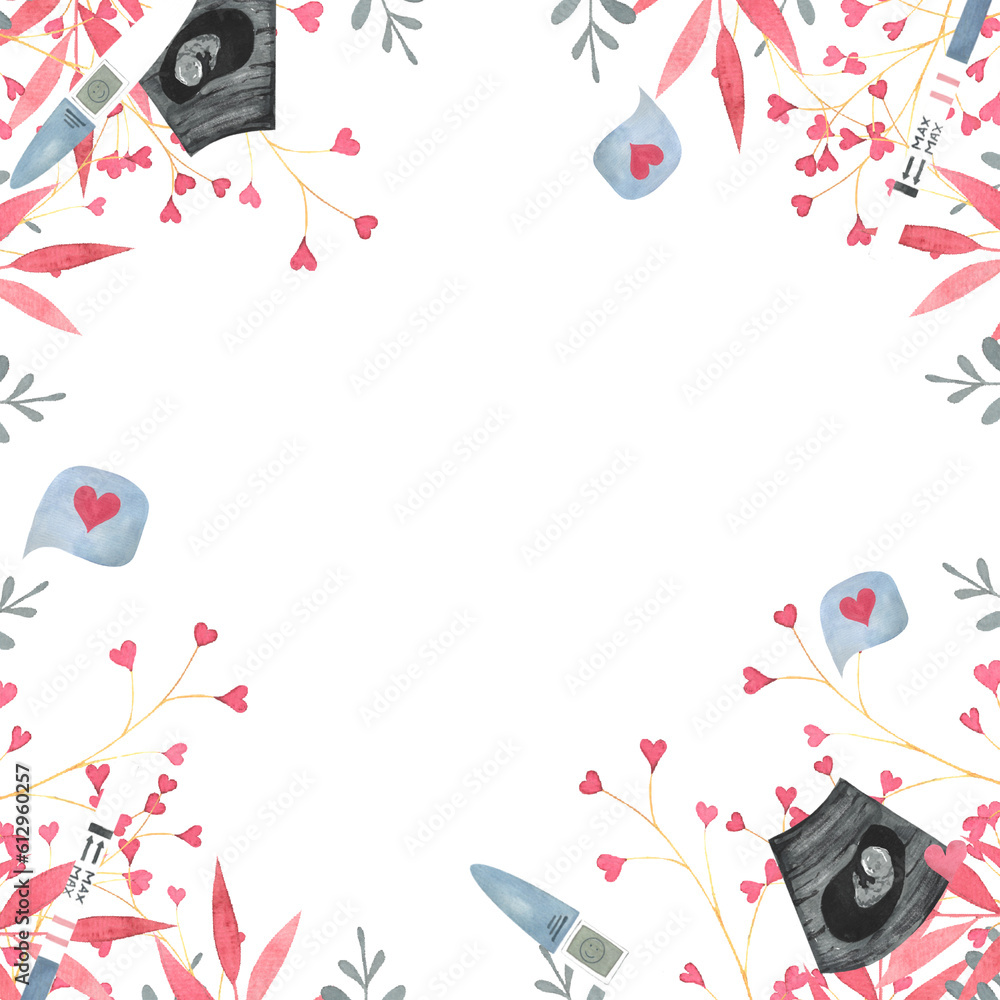 frames drawn in watercolor for the design of postcards with the theme ...