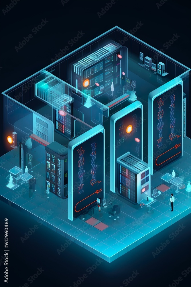 This image features a secure data center with biometric access control ...