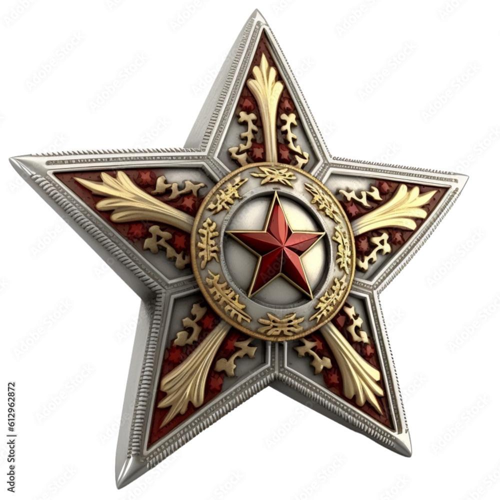 a red and gold star on a transparent background, in the style of soviet ...