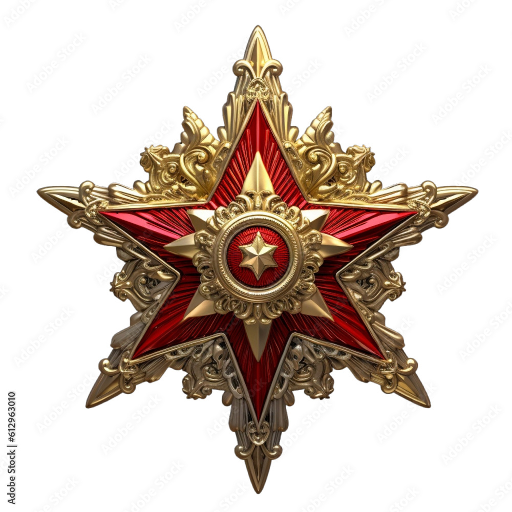 a red and gold star on a transparent background, in the style of soviet ...