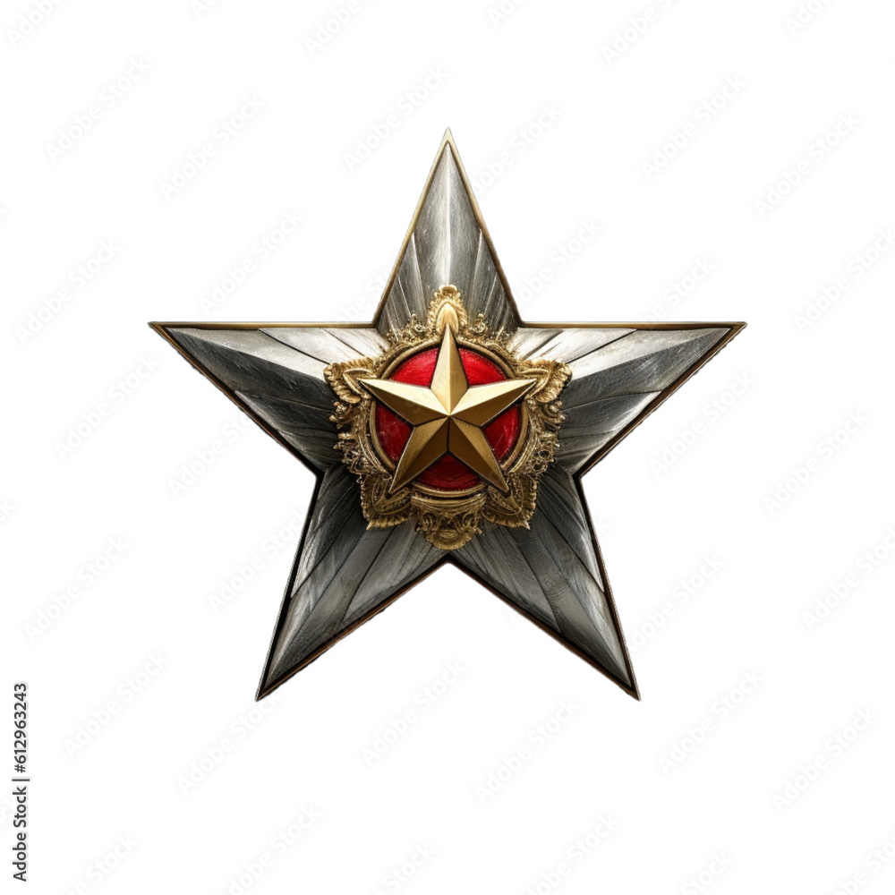 a red and gold star on a transparent background, in the style of soviet ...