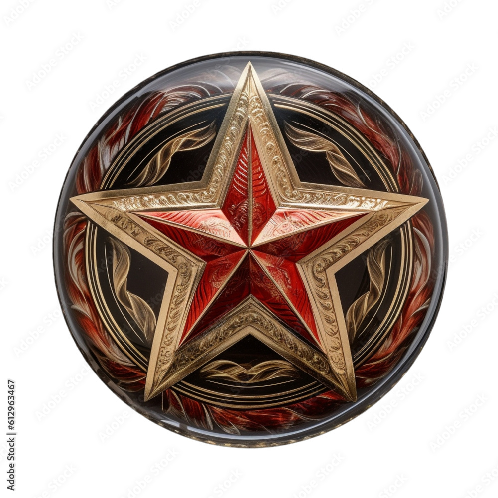 a red and gold star on a transparent background, in the style of soviet ...