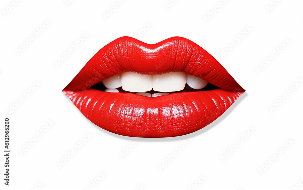 Red beautiful lips, opened mouth, 3D, Detailed closeup image of lips ...