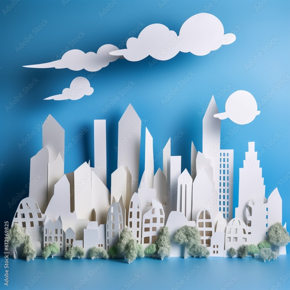 Paper Cutout of City Skyline Surrounded by Environmental Cutouts ...
