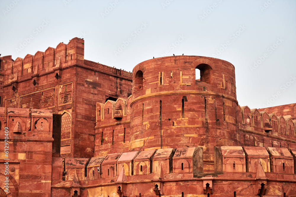 Walls of Agra red fort in India, view from main entrance Amar Singh ...