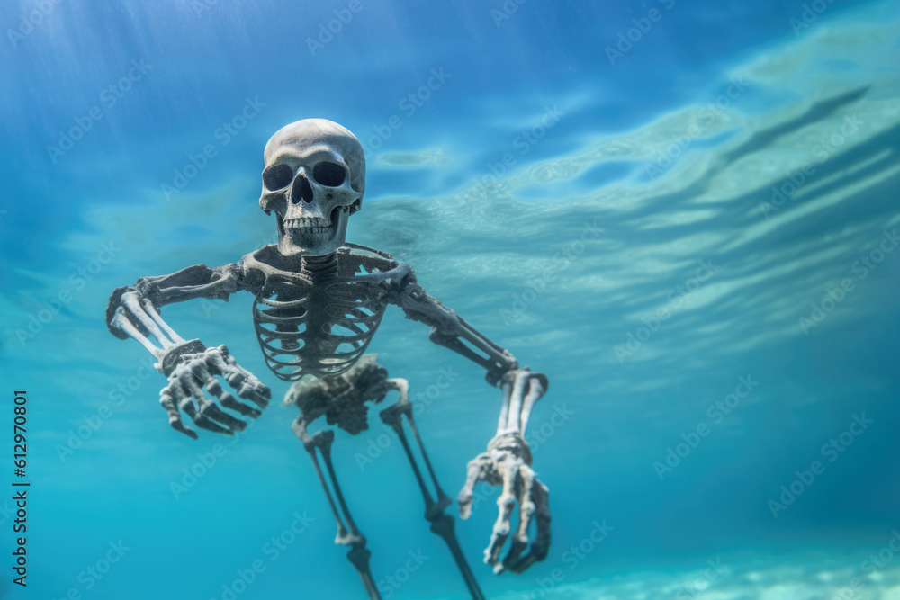 Human skeleton underwater. AI generative art Stock Illustration | Adobe ...