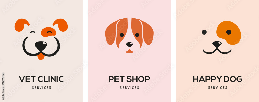 Modern style pets logos, icons. Dog, cat illustrations and symbols ...