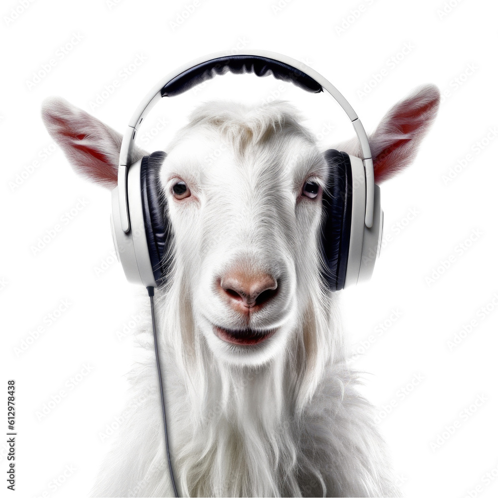 Goat with headphones isolated on a transparant background, clipart for ...