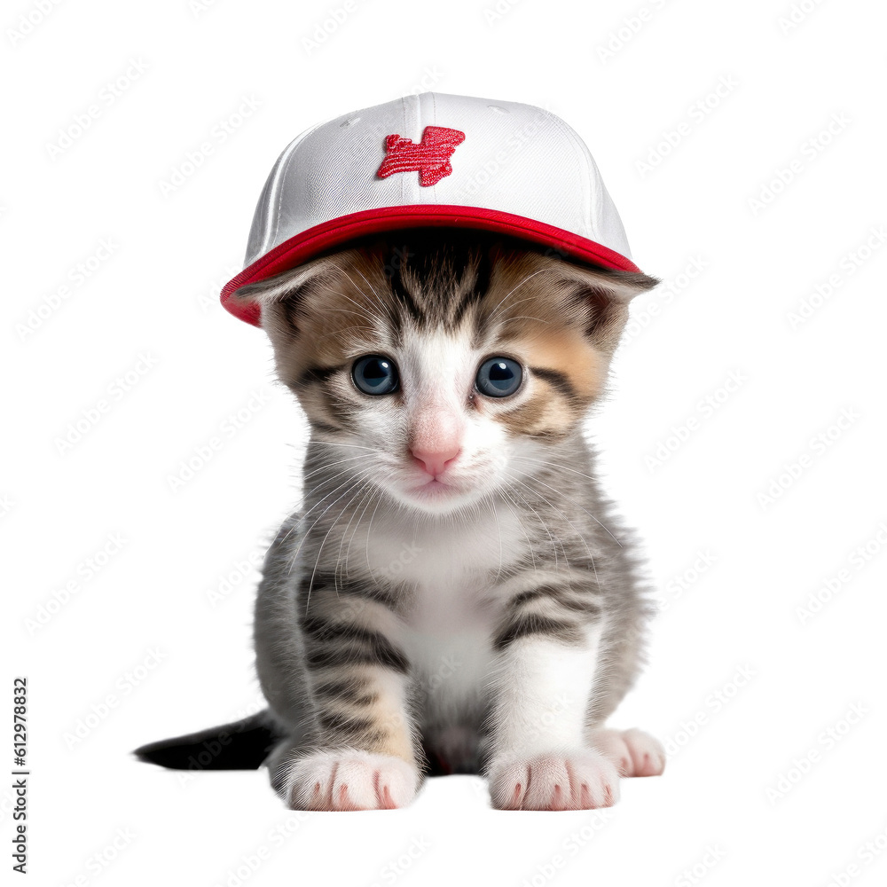 Kitten wearing a cap isolated on a transparant background, clipart for ...